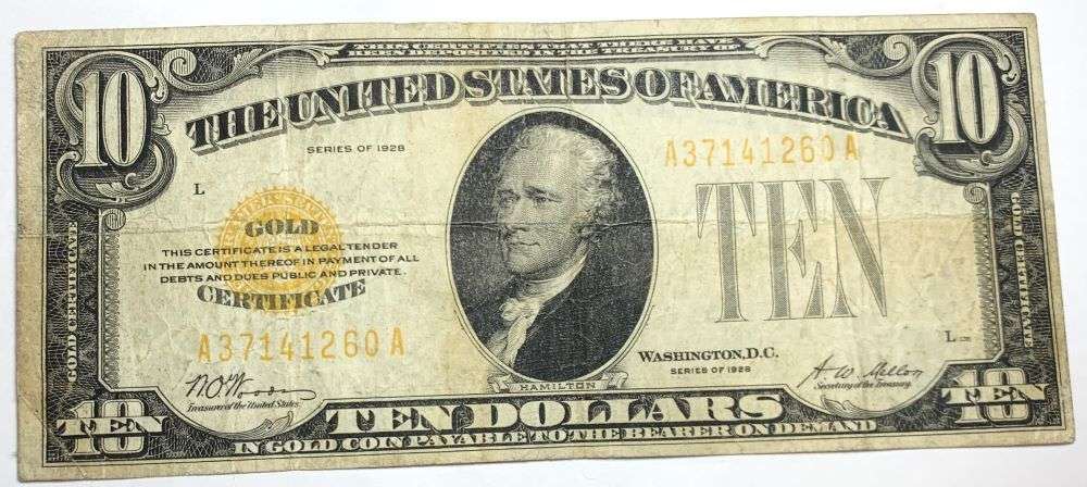 1928 United States Gold Certificate $10 Note