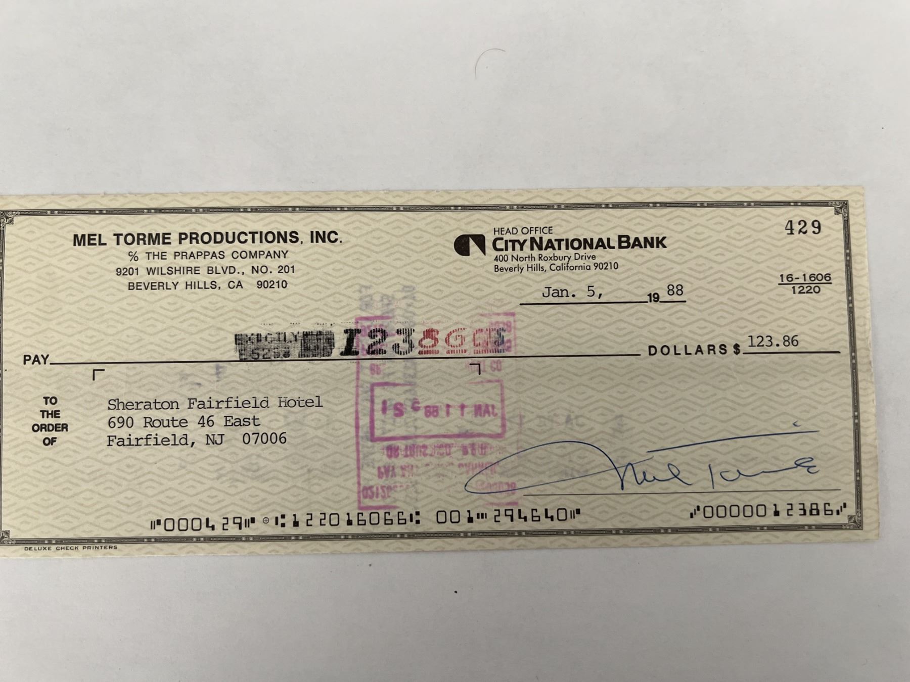 Mel Torme signed check