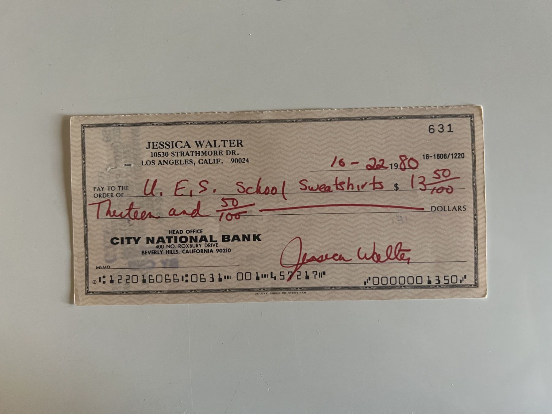 Jessica Walter signed check