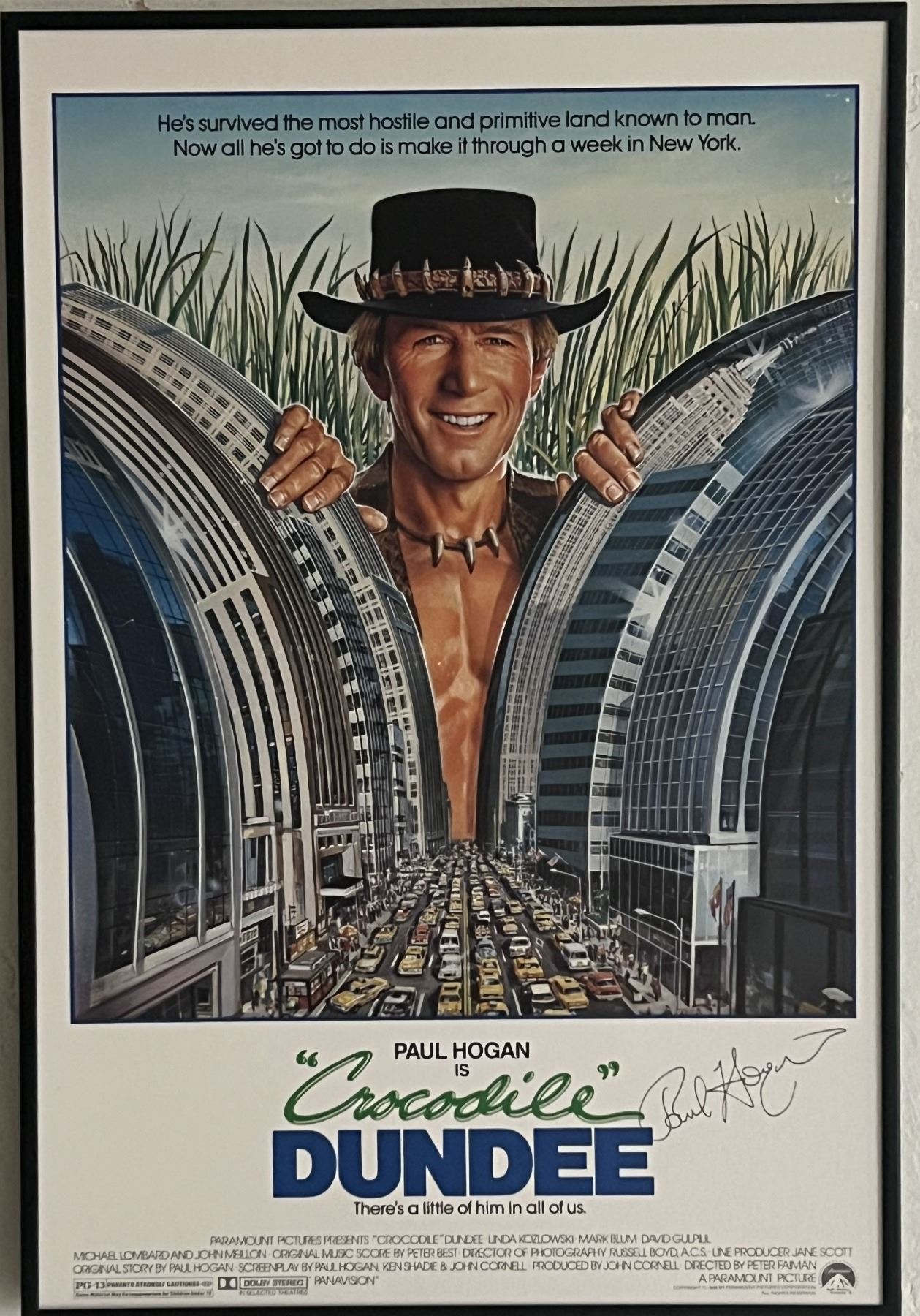 Paul Hogan signed Crocodile Dundee original mini poster custom framed