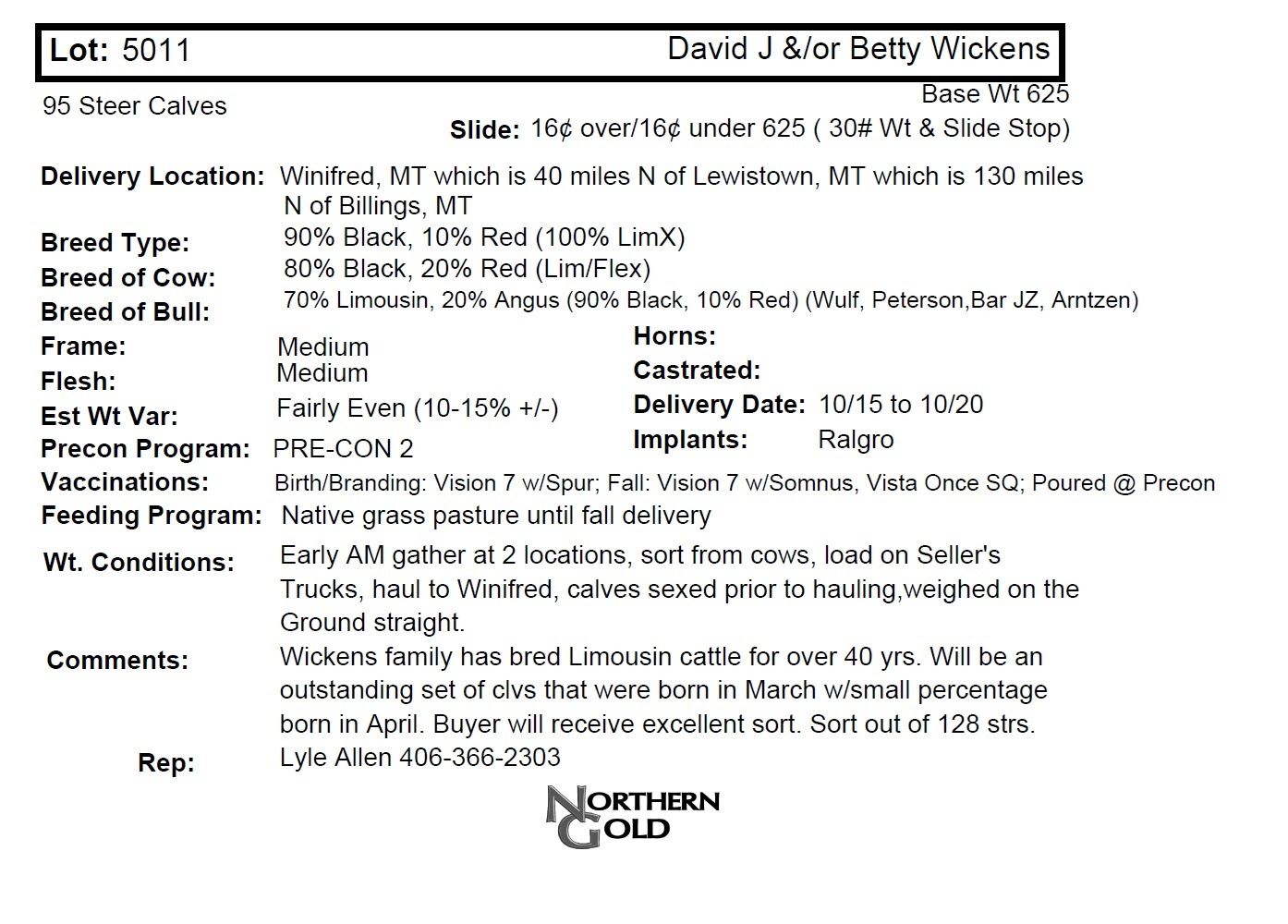David J &/or Betty Wickens - 95 Steer Calves (Base Wt 625)