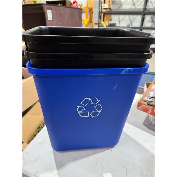 Recycle bin and 2 garbage cans