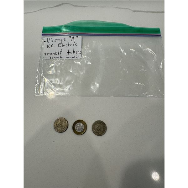 Vintage "A" BC electric transit tokens -Toronto transit