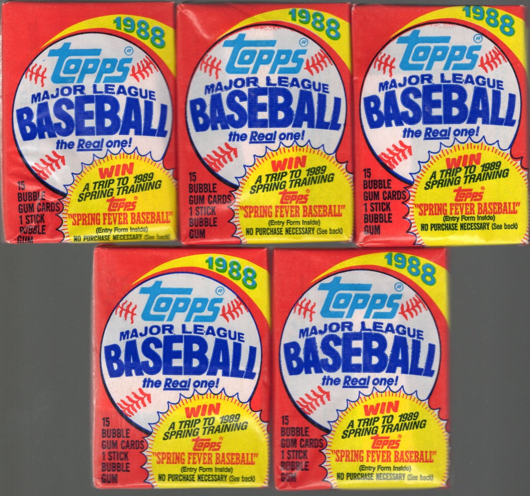5 Count - 1988 Topps Baseball Retail Box Packs 15 Cards Per Pack