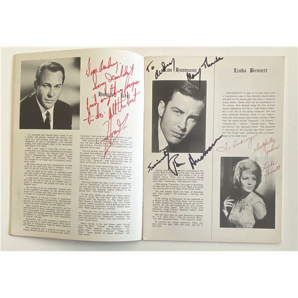 Howard Keel, Ron Husmann, and Linda Bennett signed Camelot program