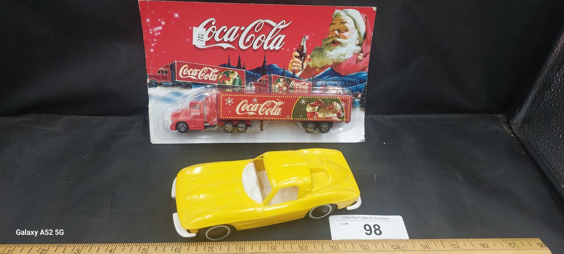Pair of vintage toys, Coca-Cola semi and plastic Corvette poss from ...
