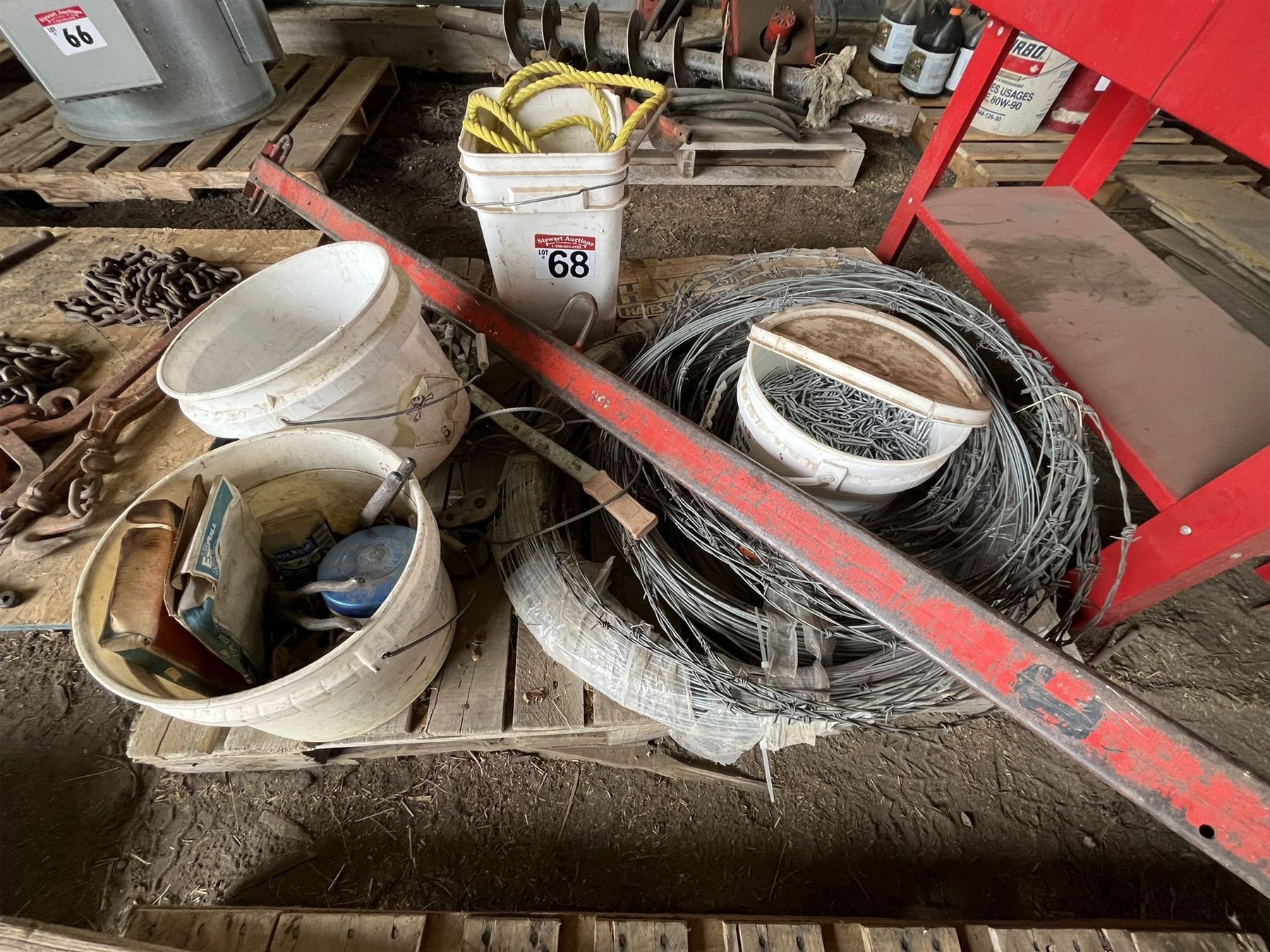 Barbed Wire, Fencing Tools, 8ft Paige Wire Stretcher, Clamps, Pail of ...