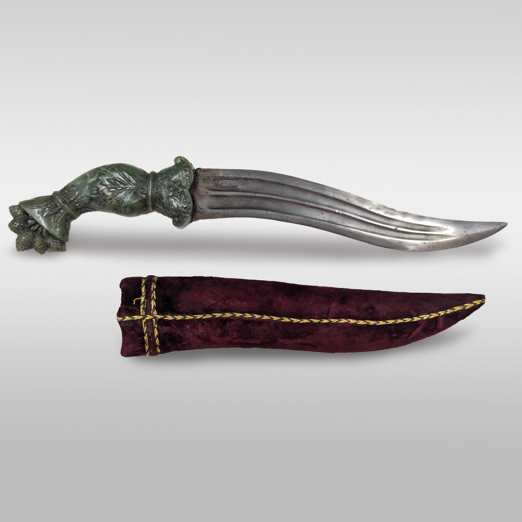 An Unsharpened Indian Khanjar Dagger With A Carved Spinach Jade Handle