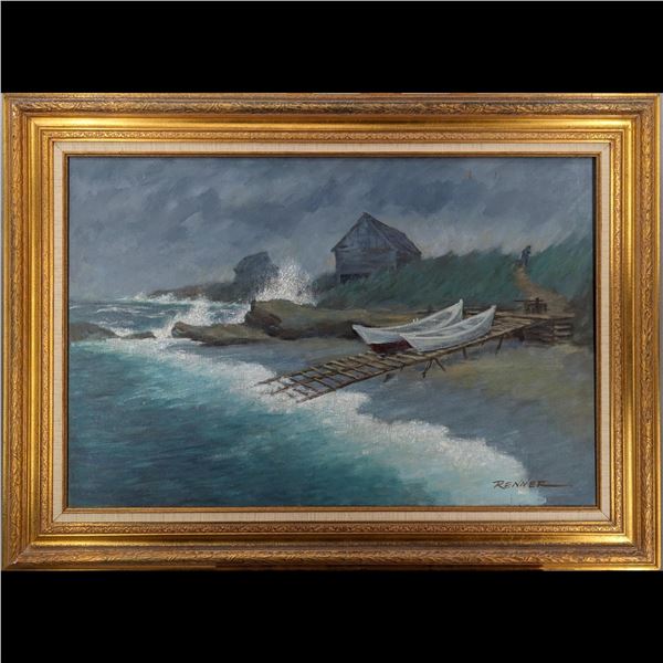 Signed Florida Artist Donald Renner Oil on Canvas Seascape Painting