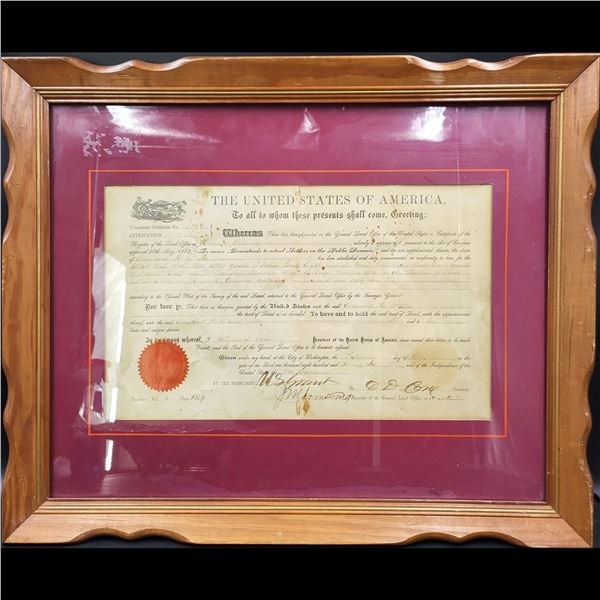 American President Ulysses S. Grant Signed 1862 Land Deed