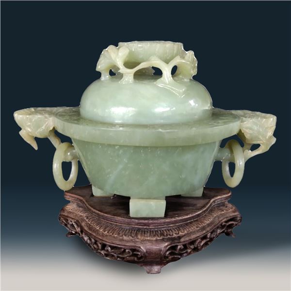 A Very Large Chinese Jade Censer / Incense Burner With Floral Lid 19th ...
