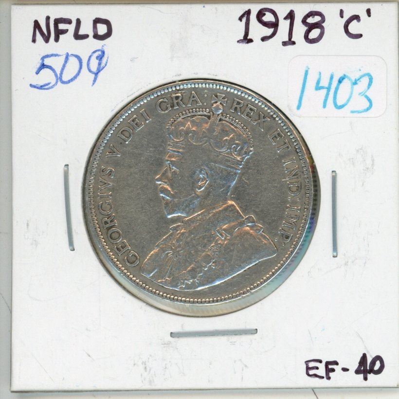1918 NFLD Canadian silver 50 cent coin - Schmalz Auctions