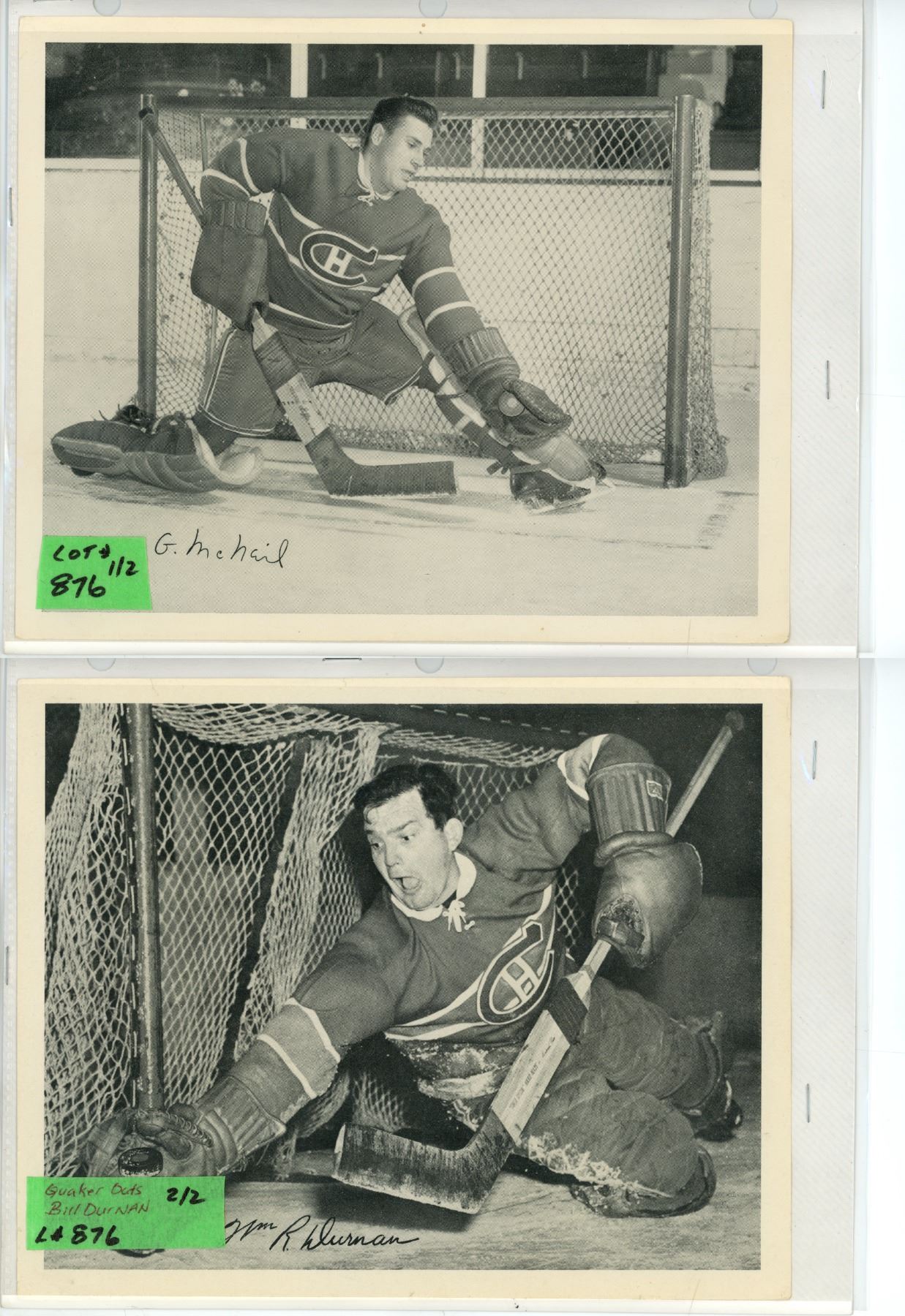 2pc 1945-'54 Quaker Oats Montreal Gerry McNeil and Bill Nolan hockey ...