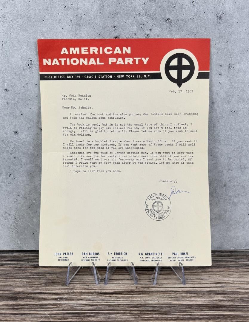 American National Party Letter Schmitz Dan Burros
