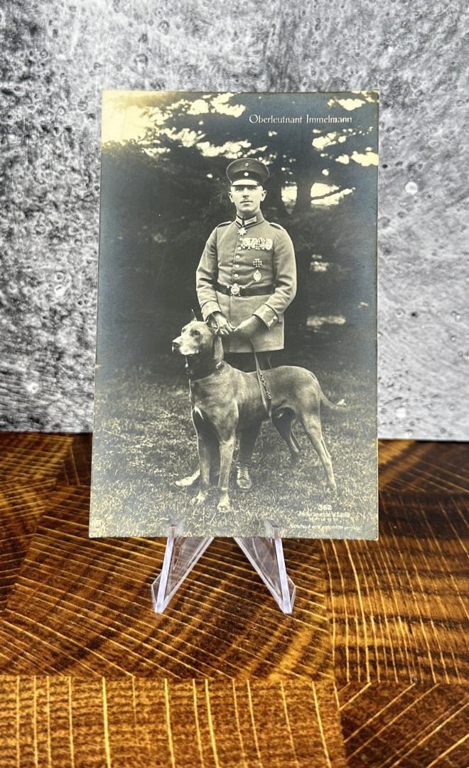 WWI WW1 German Ace Immelmann with Dog Postcard