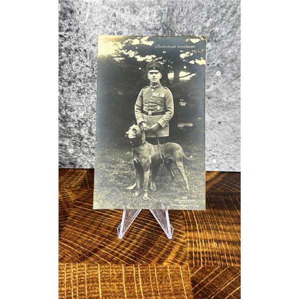 WWI WW1 German Ace Immelmann with Dog Postcard