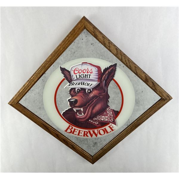 1986 Coors Light Beer Wolf Mirror Sign