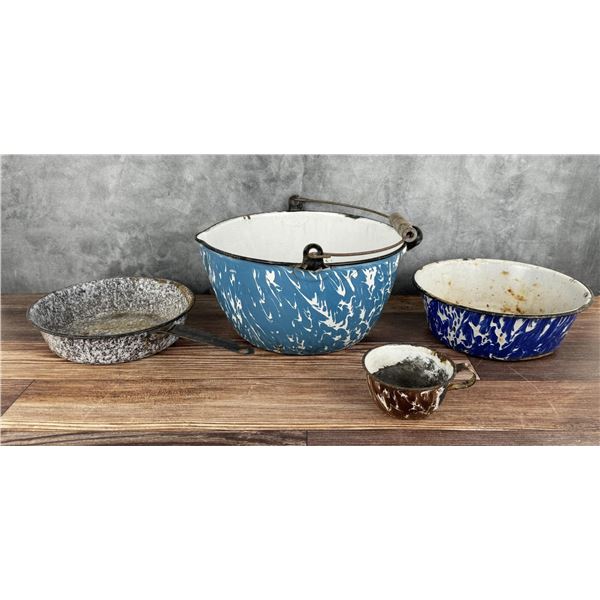 Collection Of Antique Graniteware Enamelware