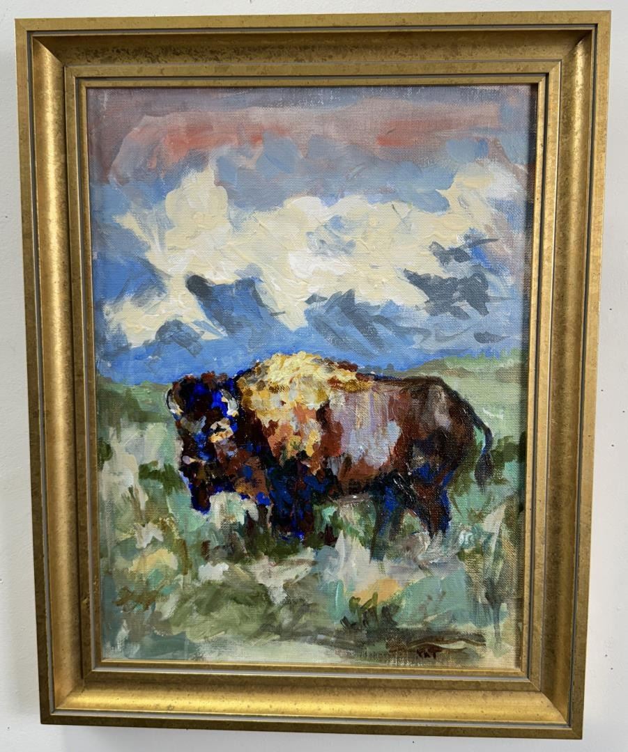 Kat Houseman Oil on Board Buffalo Painting