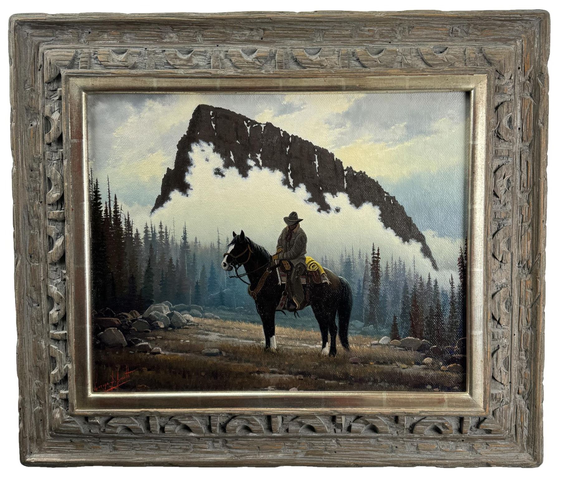 George Dee Smith Oil on Board Cowboy Painting