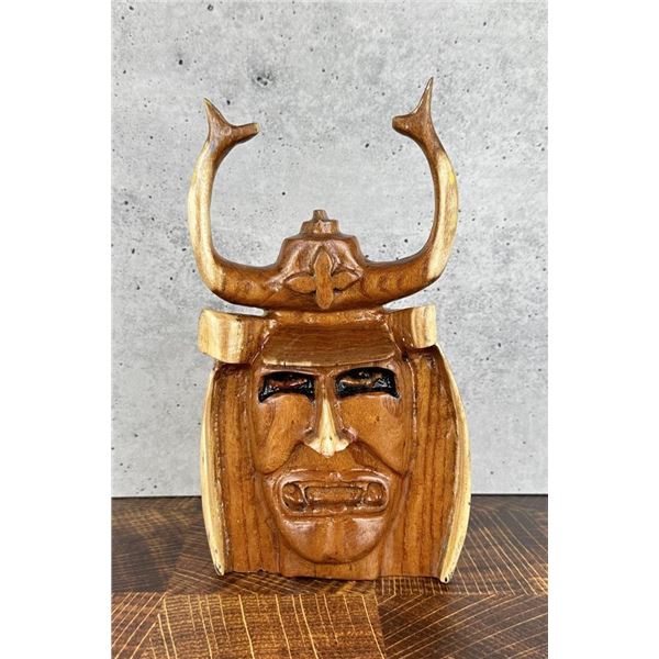 Japanese Wood Samurai Head Carving