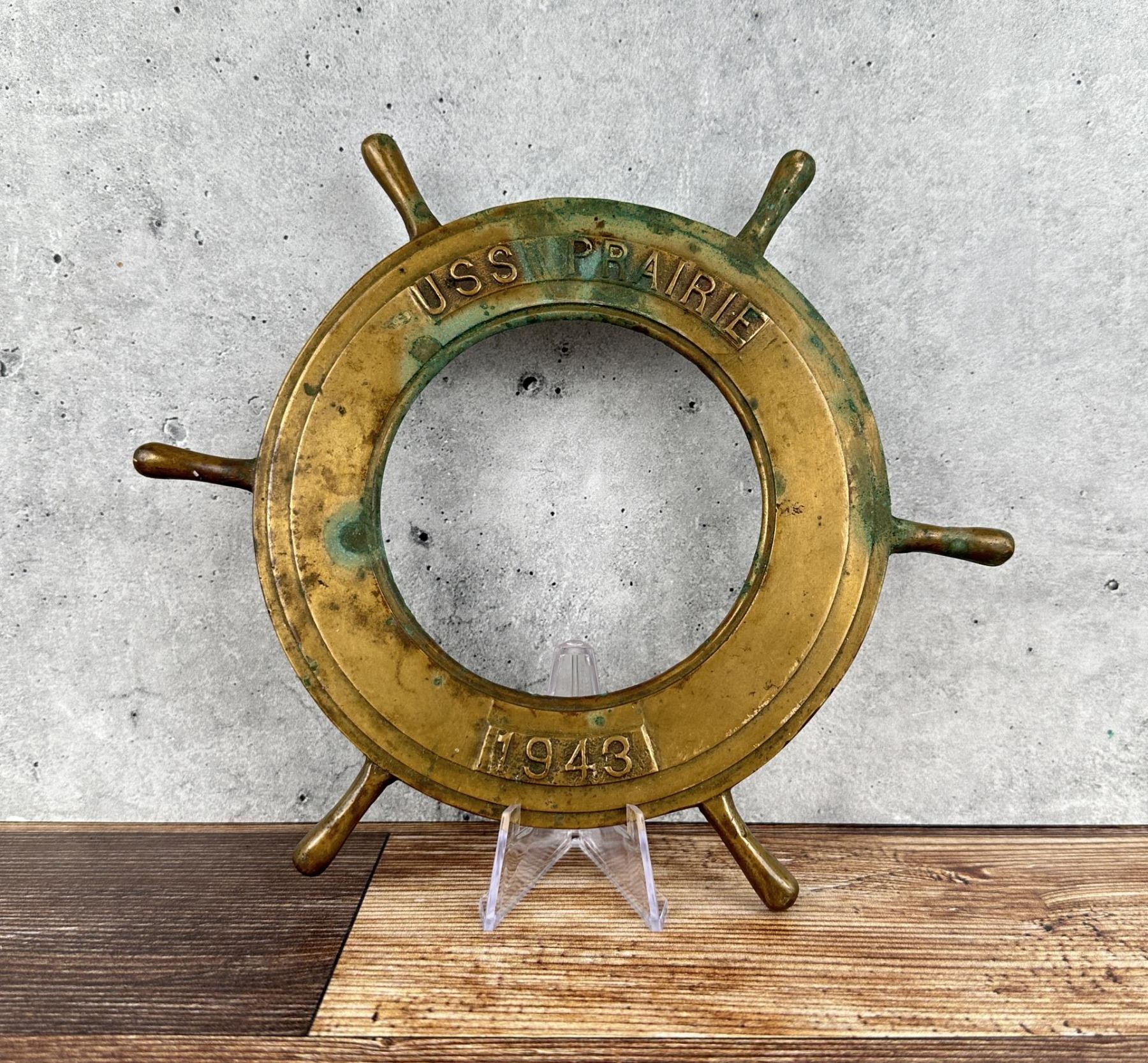 WW2 1943 USS Prairie Bronze Ship Wheel