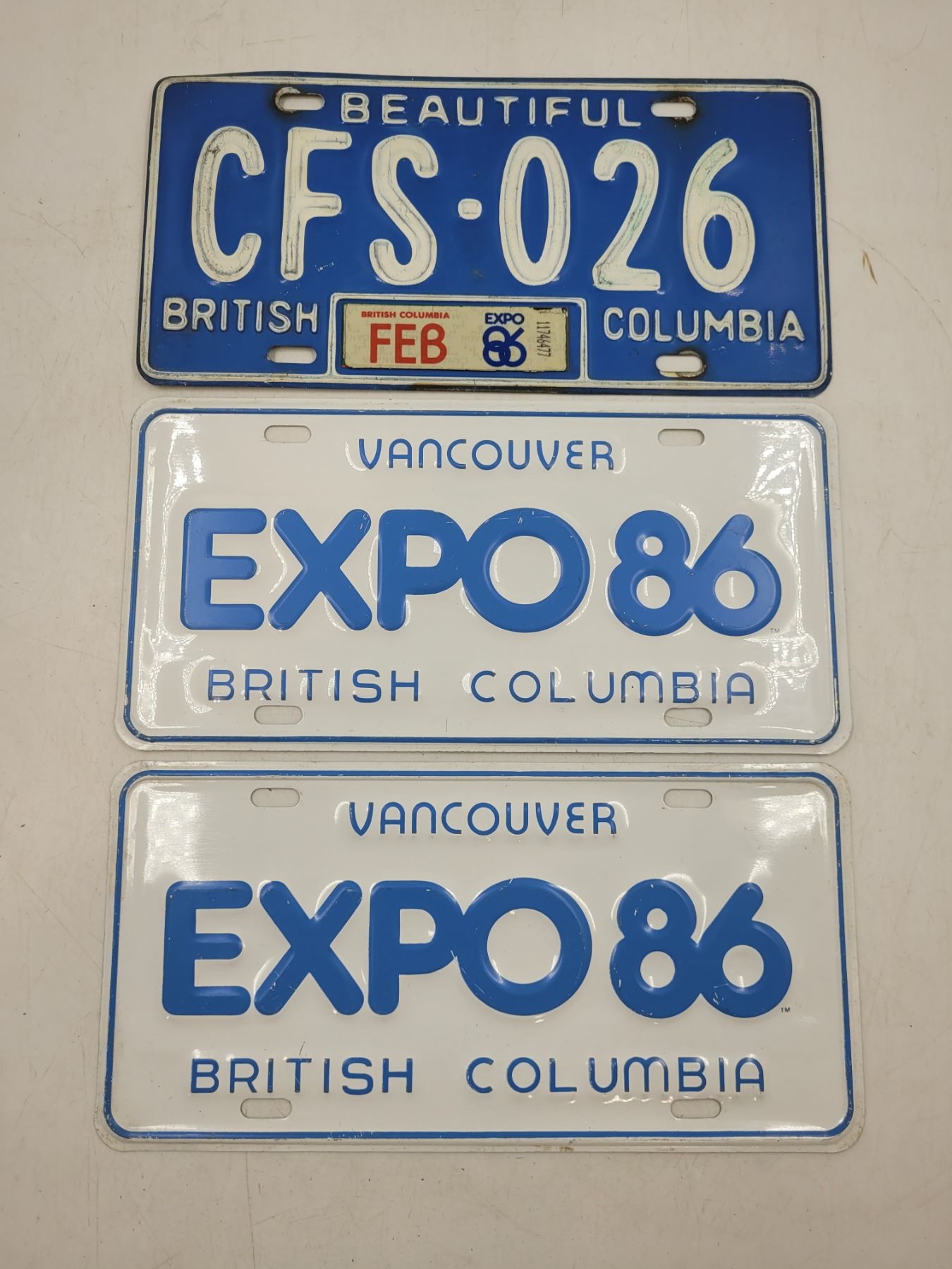 2 Expo 86 Souvenir Plates and British Columbia Expo 86 License Plate