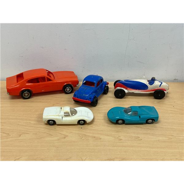 5 Vintage Plastic / Rubber Toy Cars as pictured - longest approx: 8.5"