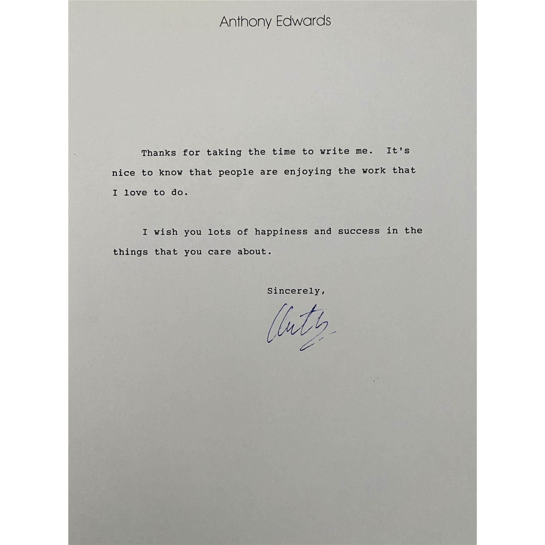 Anthony Edwards signed letter