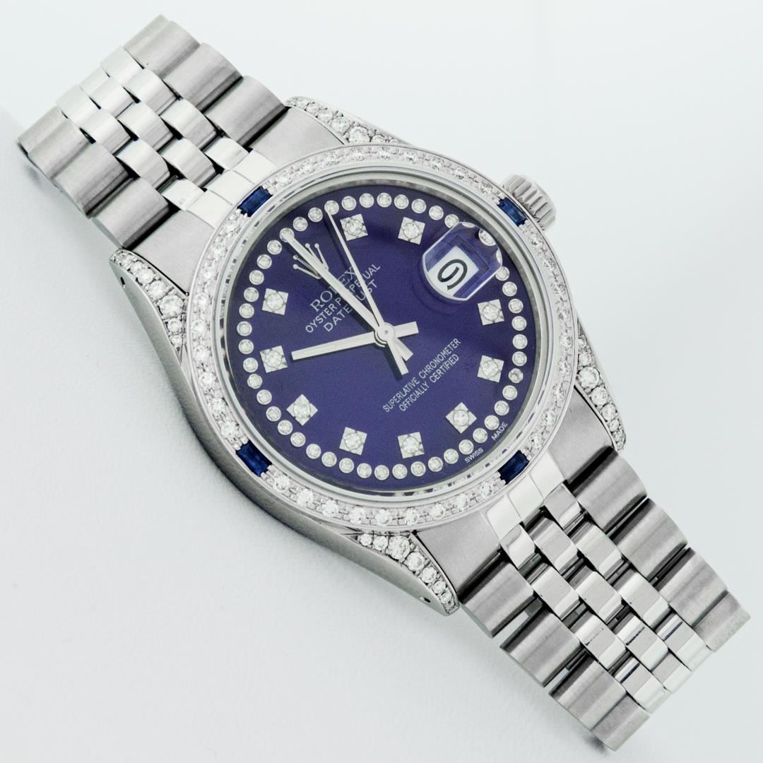 Rolex Mens Stainless Steel Blue String Diamond Lugs And Sapphire ...