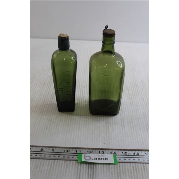 2 Green Glass Bottles Bodnarus Auctioneering