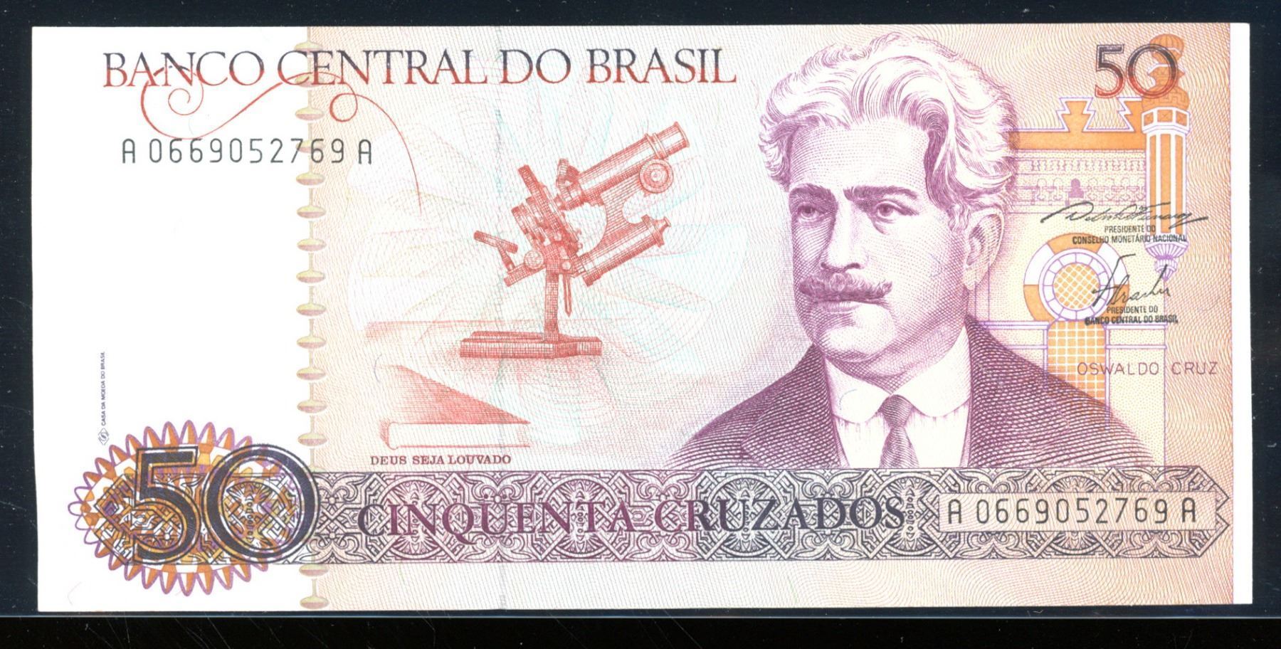 Brazil 50 Cruzados Banknote Serial # A0669052769A