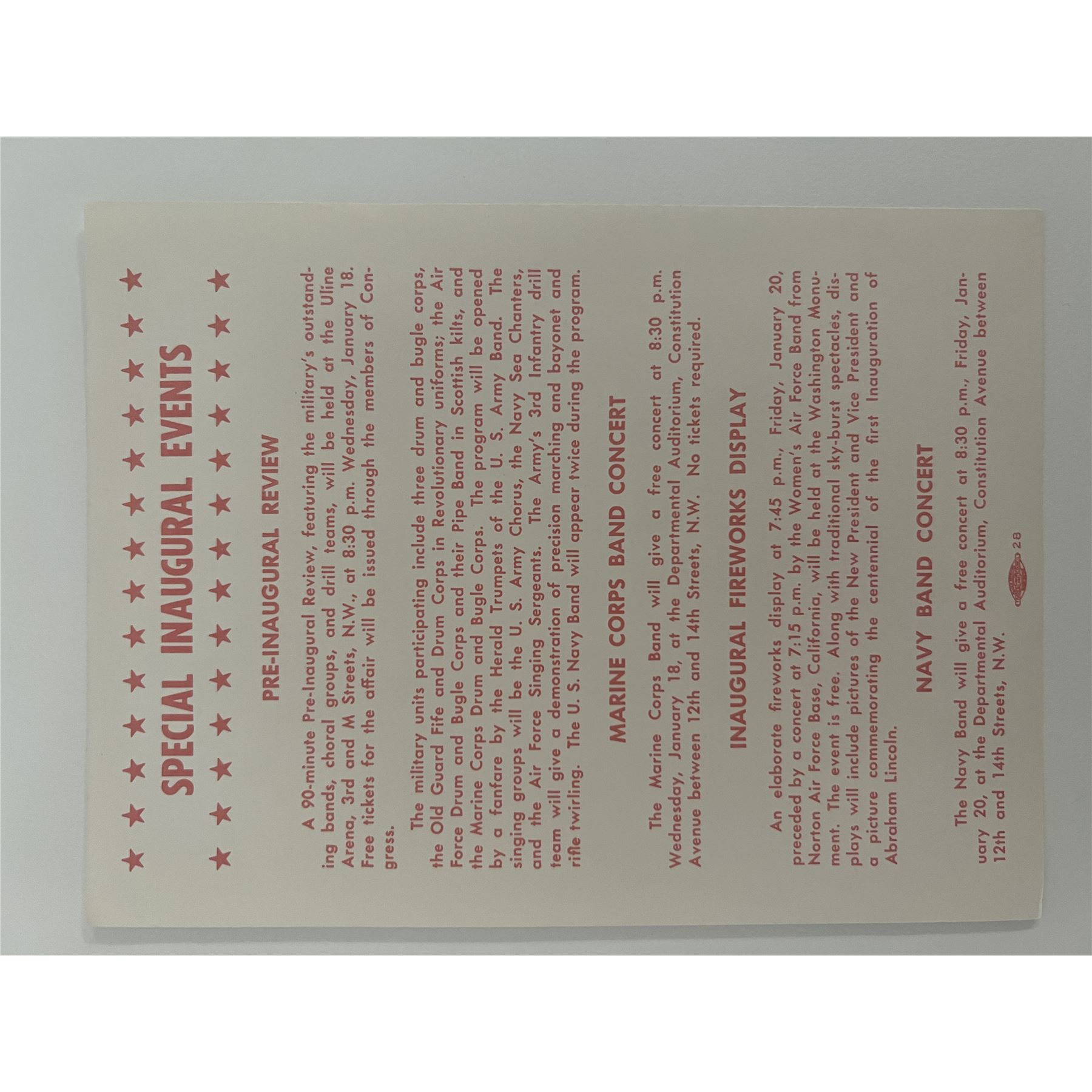 1957 Dwight D. Eisenhower inaugural event schedule