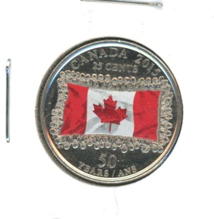 2015 Canada 25 Cent 50 Years of the Flag Colored Quarter