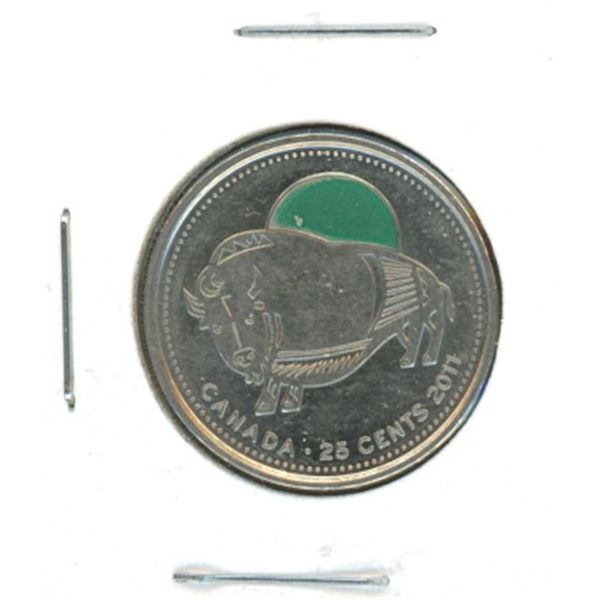 2011 Canada 25 Cent Green Colorized Bison Quarter