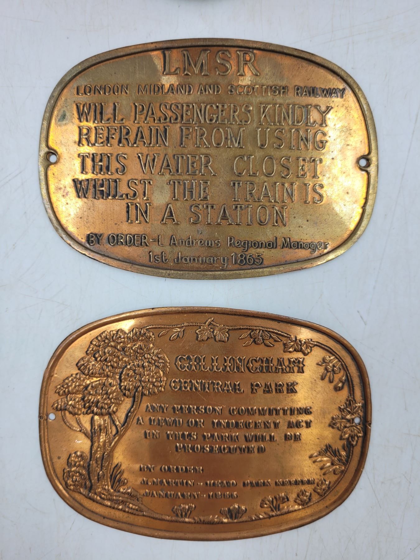 Vintage Brass Railway & Park Plaques