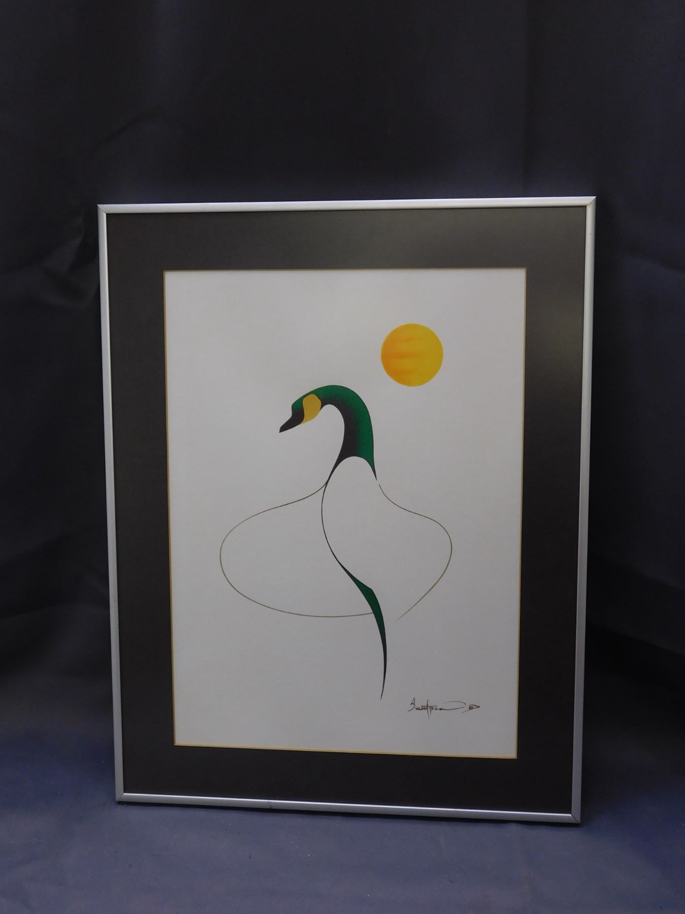 Indigenous Art Loon Framed Signed Sweet Pea 1987 Leo Neilson