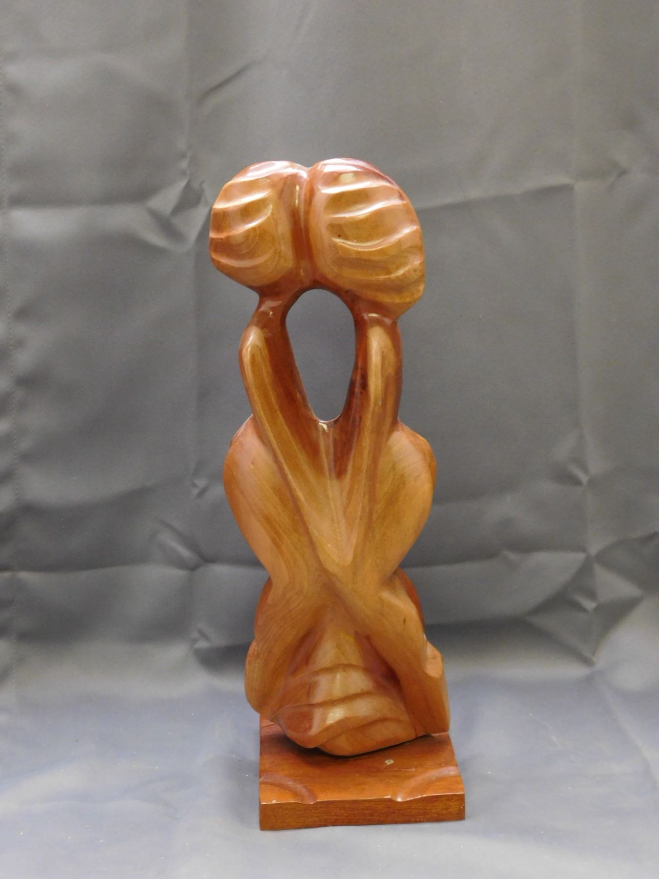 Wooden Carved Faces Entwined Couple Sculpture