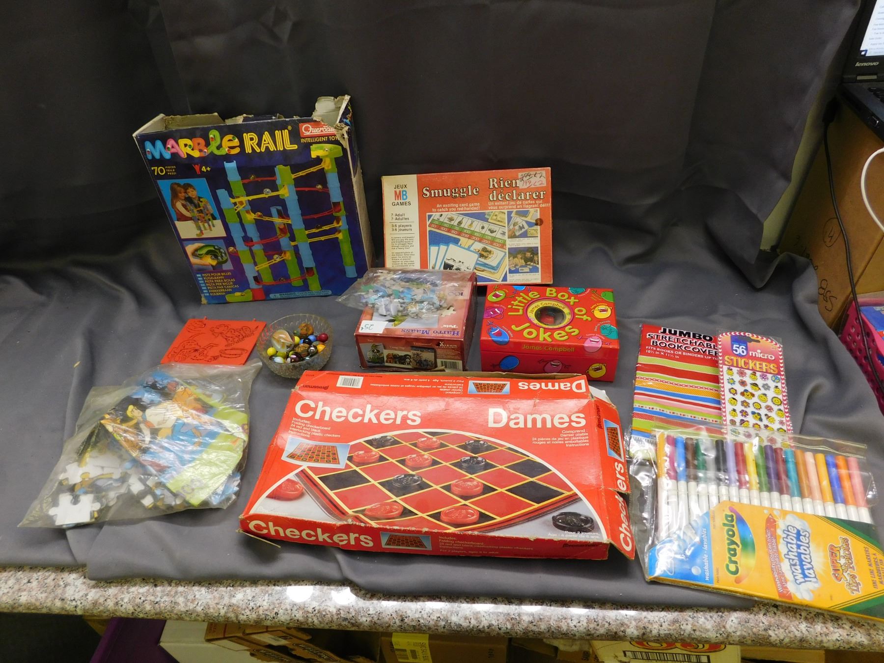 Lot of Assorted Vintage Board Games, Marbles, Checkers, Puzzles