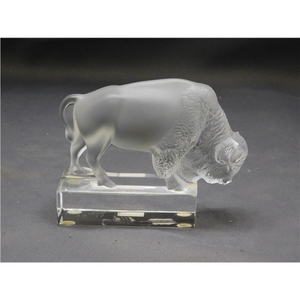 Lalique France Frosted Glass Crystal Buffalo Figurine