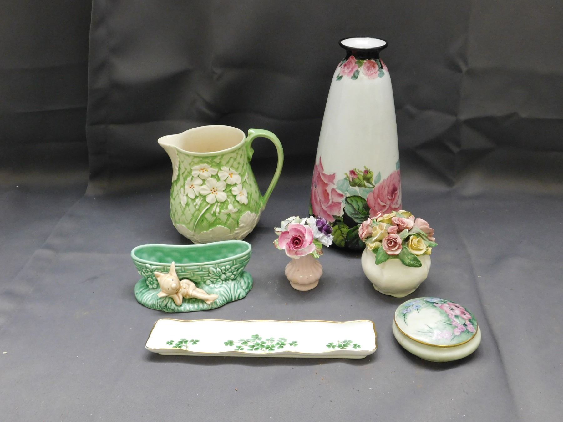 Lot of Porcelain Flower Bouquet Decorations, Elf Pixie, Olive Tray ...