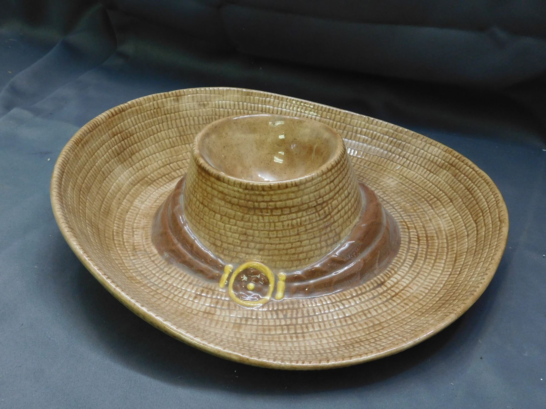 Artist Signed Pottery Cowboy 1983 Chip N Dip Bowl