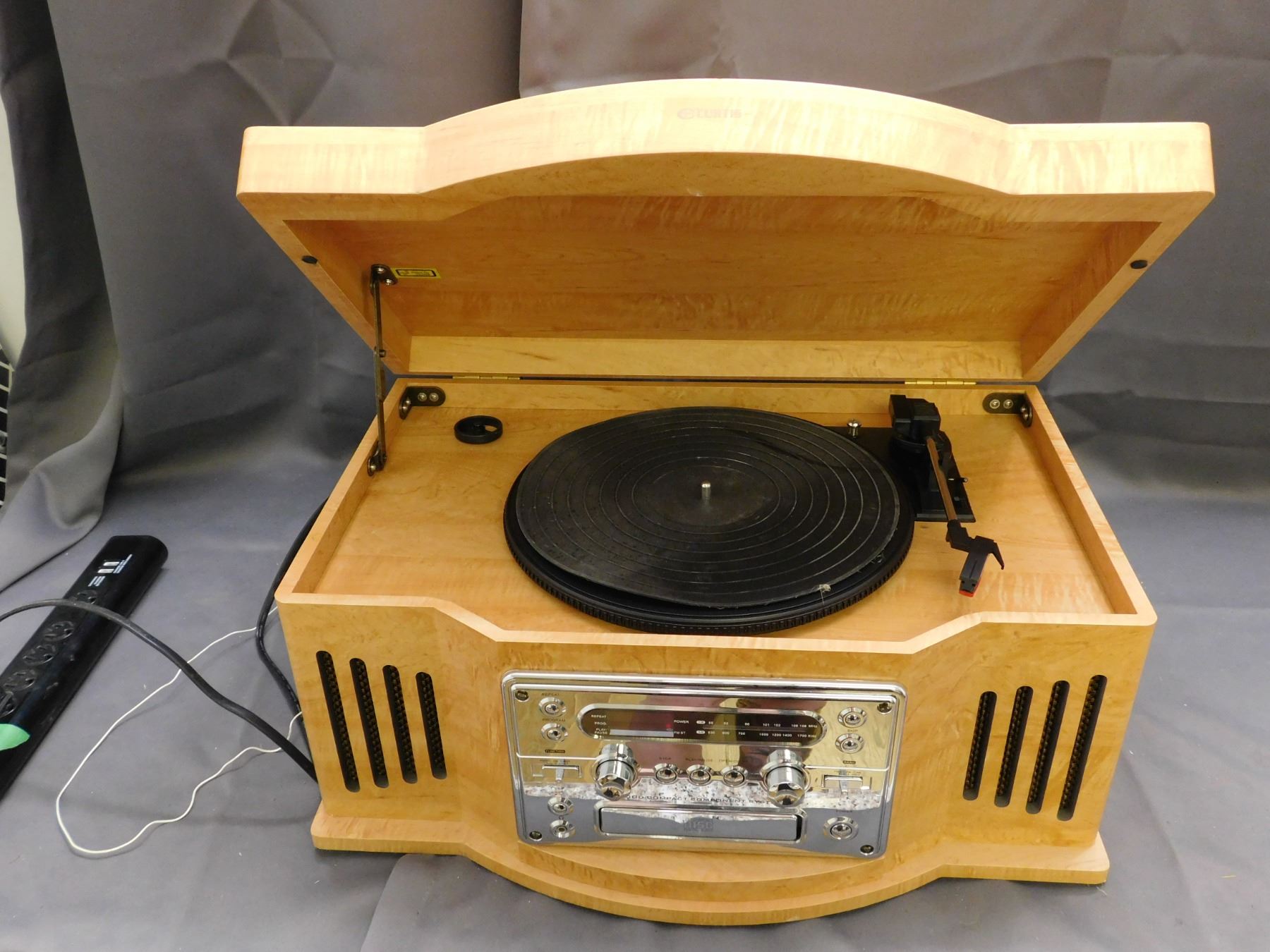 Curtis Wood Compact Turntable Record Player Console Component System CD ...