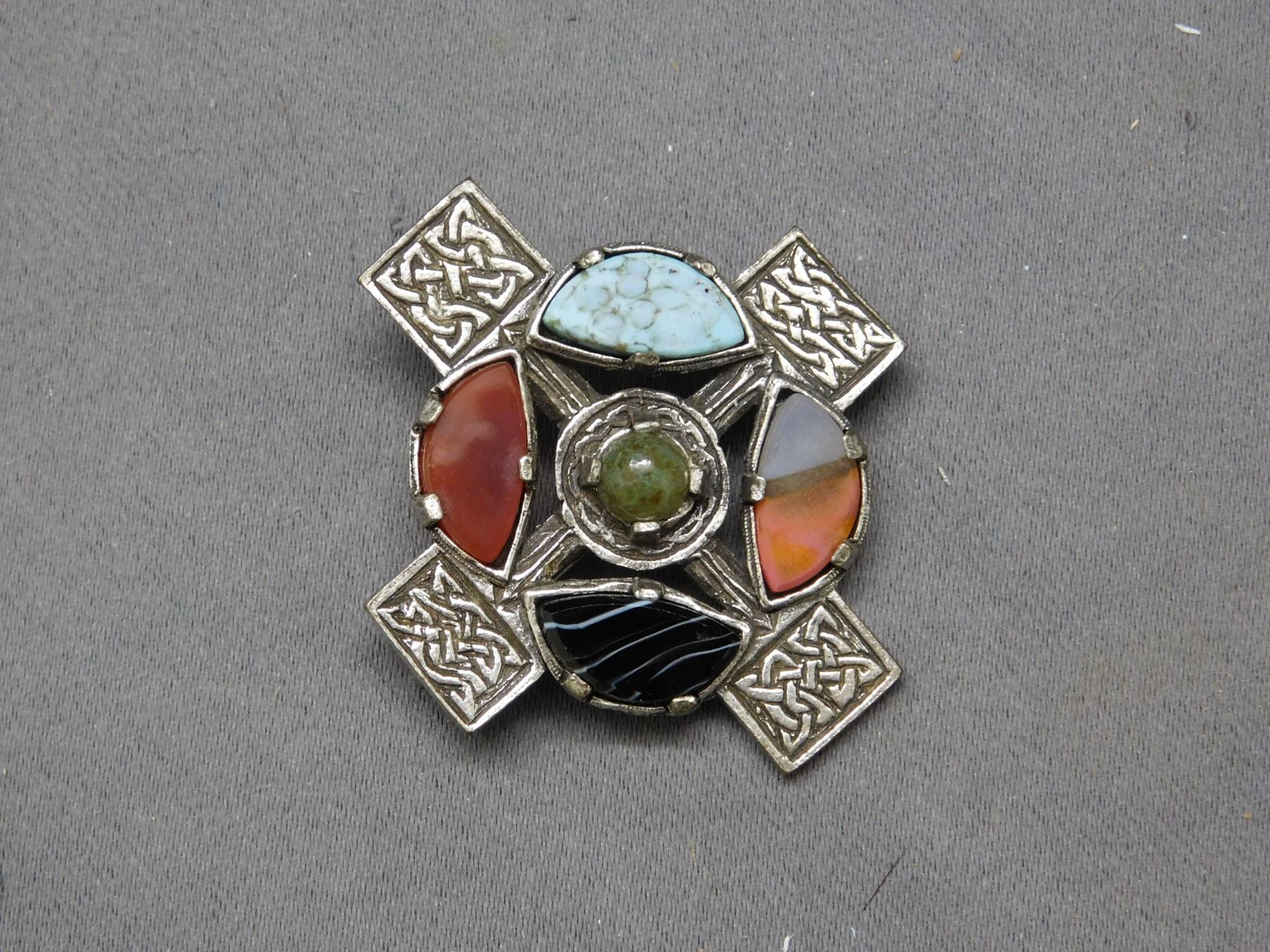 Vintage Miracle Viking Brooch Pin Scottish Celtic Cross specimens agate