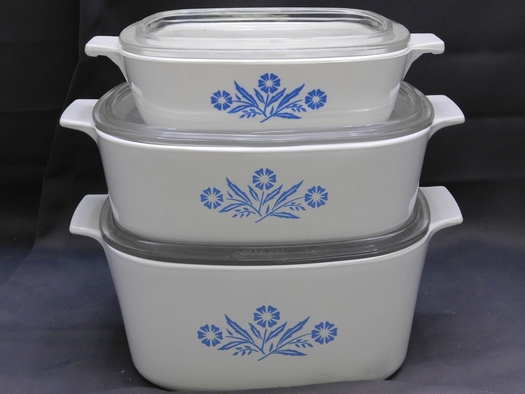 Lot of 3 Vintage Corningware Cooking Pots w Lids Cornflower