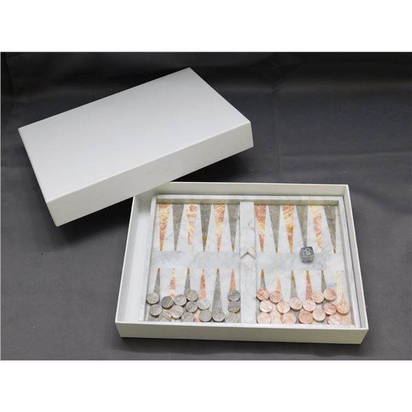 Marble Backgammon Board & Pieces Tabletop Game Set