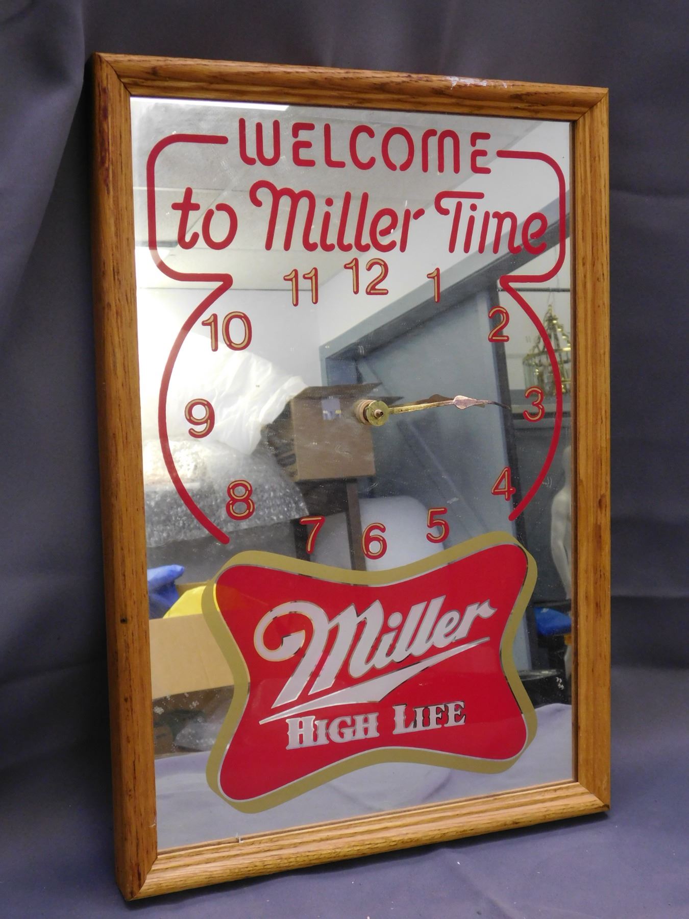 Miller High Life "Welcome To Miller Time" Mirror Wall Clock Bar Ware