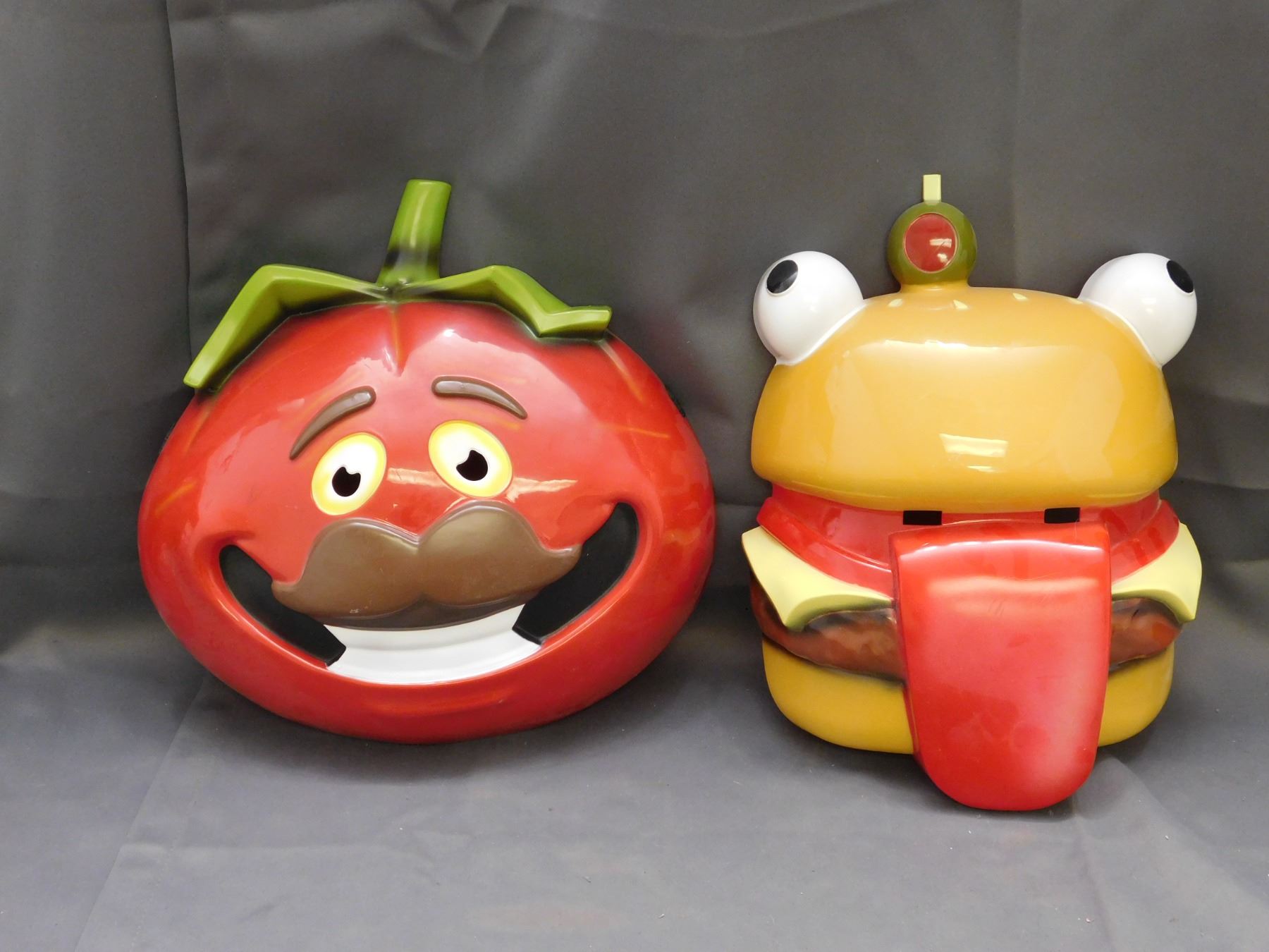 Spirit Halloween Fortnite Tomatohead Face Masks Plastic Burger and Tomato