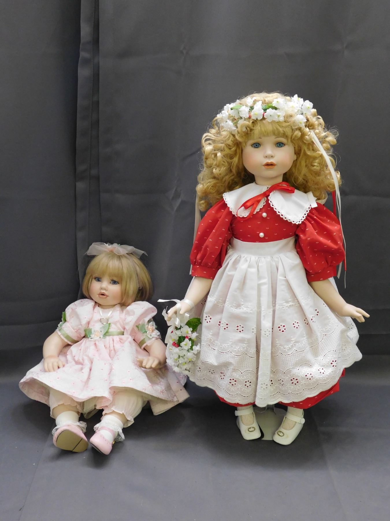 Lot of 2 Fine Porcelain Collectible Dolls 24" and 17" Hamilton ...