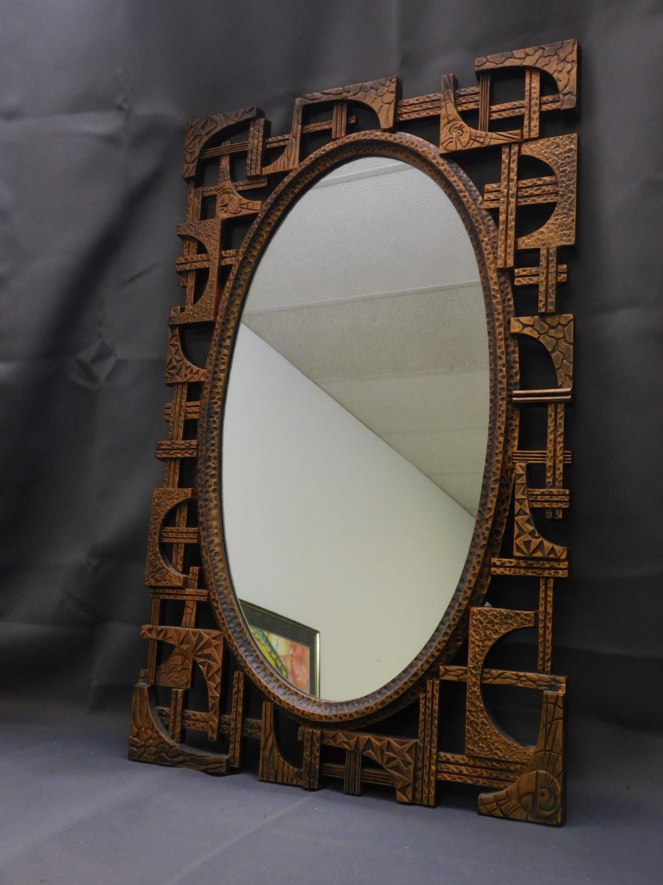 Vintage MCM Coppercraft Brutalist Rectangular Wall Mirror